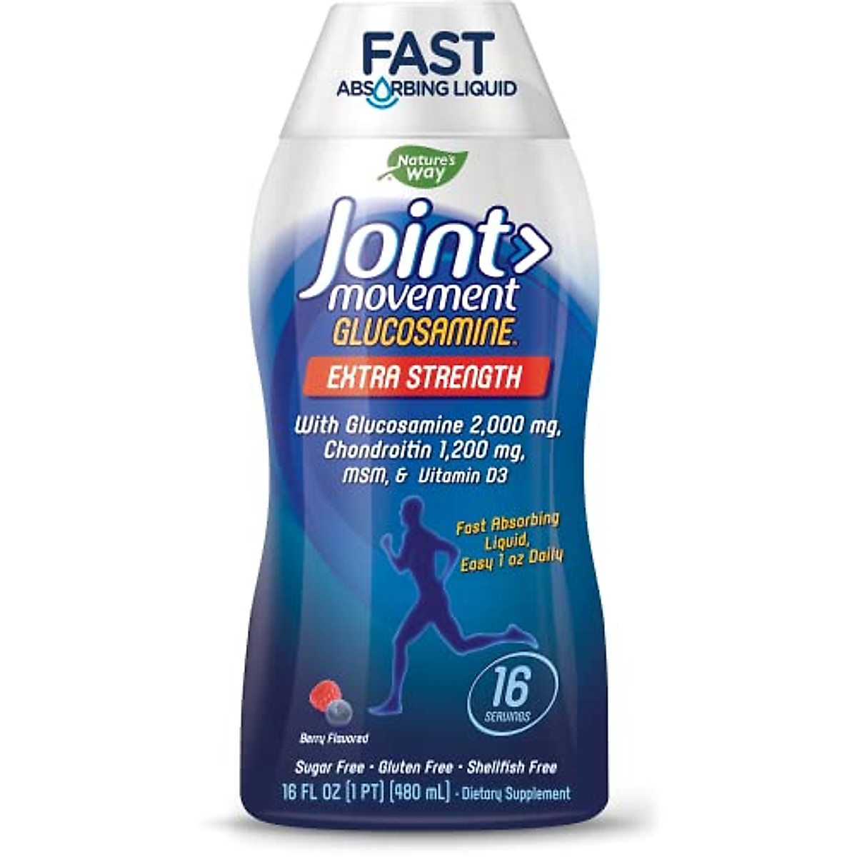 Nature's Way Joint Movement Glucosamine Fast Absorbing Liquid, 16 Day Supply, 16 Oz, Berry Flavor