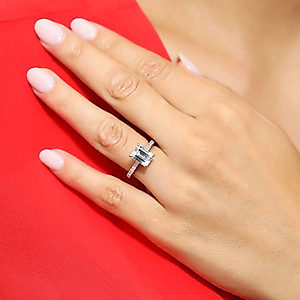 BERRICLE Sterling Silver Solitaire Wedding Engagement Rings 2.6 Carat Emerald Cut Cubic Zirconia CZ Promise Ring for Women, Rhodium Plated Size 4.5