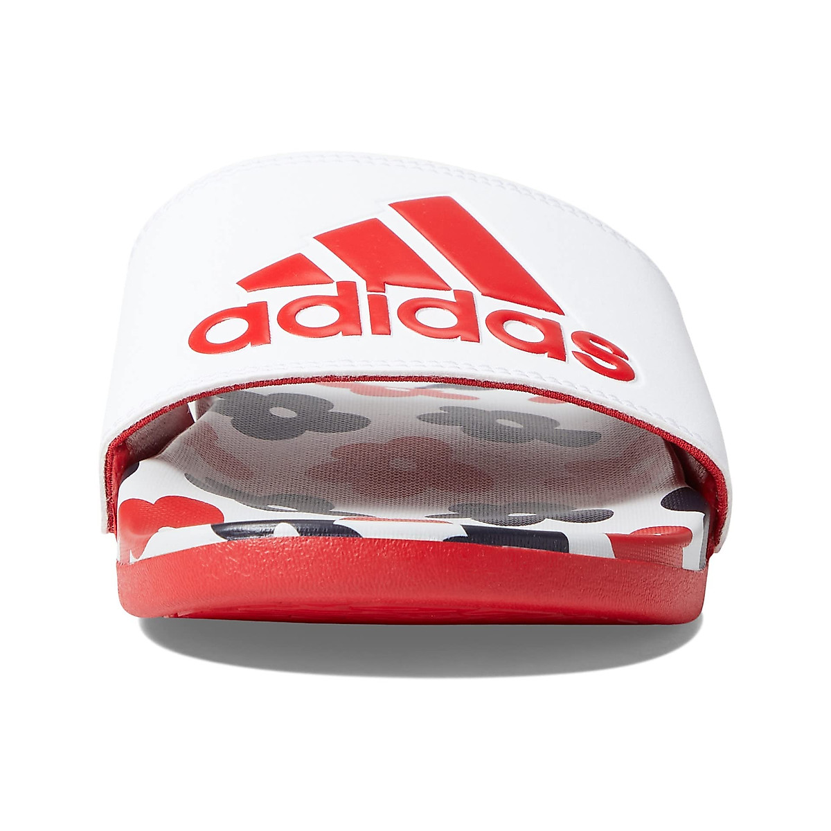 adidas Women's Adilette Comfort Slides Sandal, White/White/Better Scarlet, 7