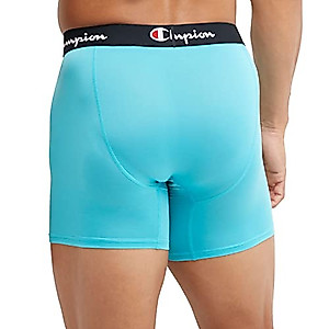 Champion Men's Underwear Boxer Briefs, Everyday Active, Lightweight Stretch, Multi-Pack, Black with Script Logo/Electric Cyan/Scarlet-3 Pack, Small