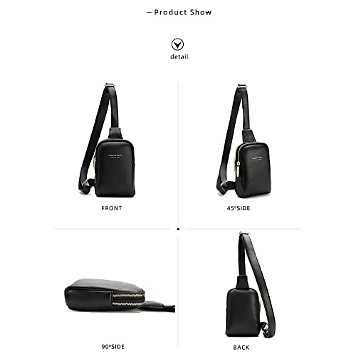 Bisadon Women Chest Bag Sling Backpacks Small Crossbody PU Leather Daypacks for Women Shopping Travel Fashion Shoulder Strap Black