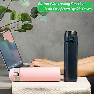 Insulated Coffee Travel Mug, NISVDID 16.2OZ Vacuum Water Bottle with Flip Top Lid, Stainless Steel Leak-Proof Tumbler Cup for Office School Outdoor (Blue)