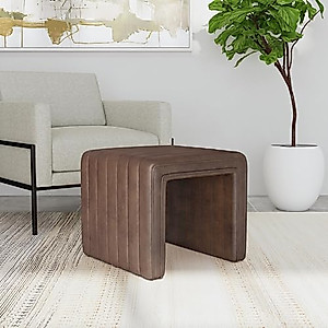 Spatial Order Modern Channel Tufted Faux Leather Ottoman Home Décor|Ottoman for Living Room & Bedroom - Brown Faux Leather