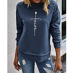 Womens Casual Funny Faith Spirituality Graphic Crewneck Sweatshirt Long Sleeve Loose Pullover Tops Shirts (Navy,Medium,US,Alpha,Medium)