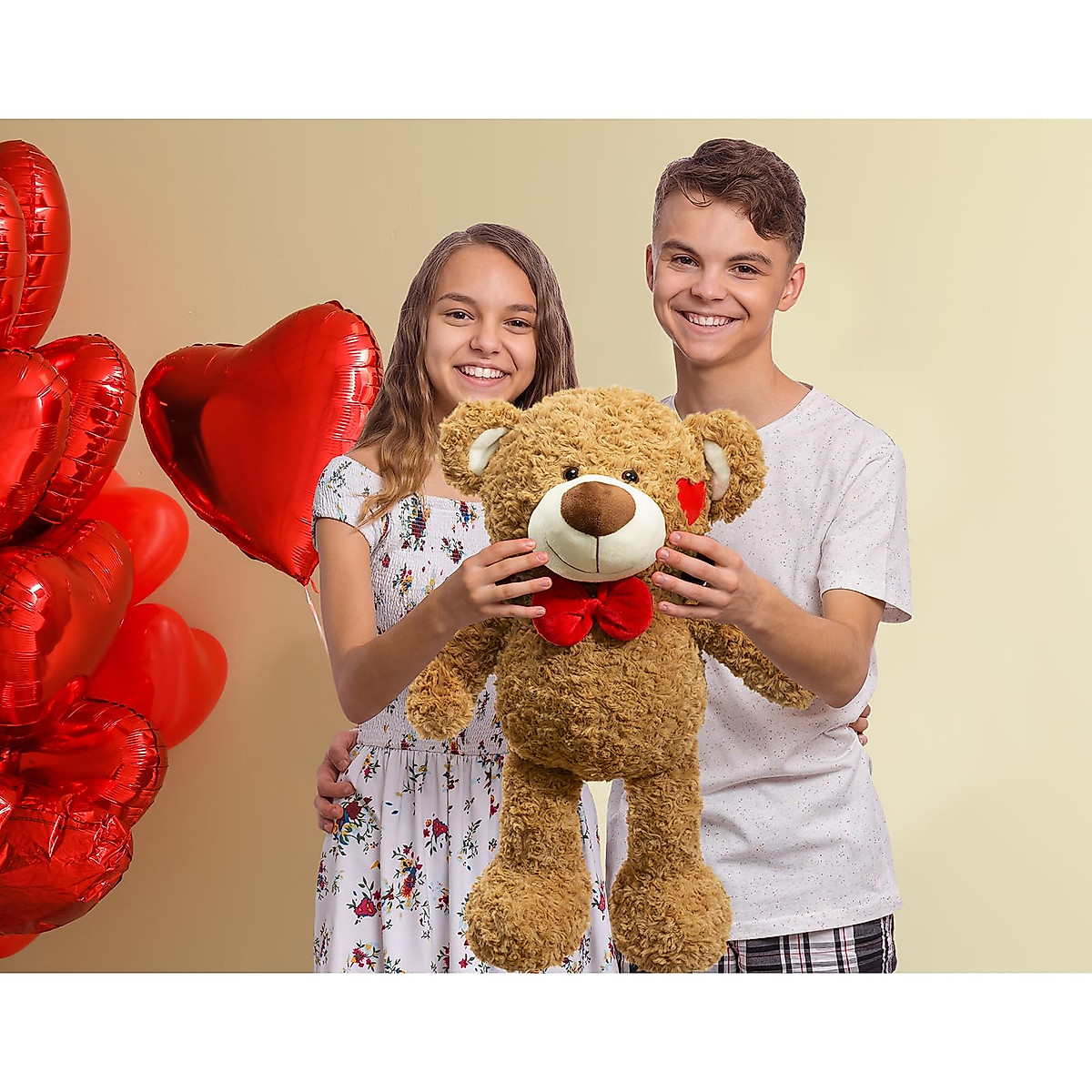 BEJOY Teddy Bear Stuffed Animal Plush Bear with Red Bow and Hearts Valentine’s Day Gift, 24 inch Brown