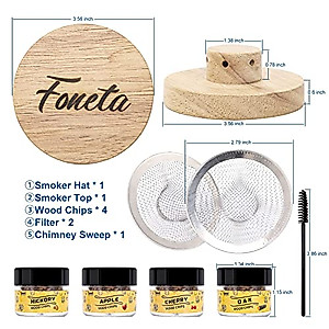 Foneta Cocktail Smoker for Whiskey Bourbon Old Fashioned , Drink Smoker Infuser Kit with 4 Flavors Wood Chips Ideal Gift for Whiskey Lover (Wood)