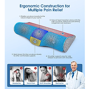 Cervical Neck Pillows for Pain Relief Sleeping, High-Density Memory Foam Pillow Neck for Bolster Support and Shoulder Relaxer, Decompression Devices Orthopedic Roll Pillow for Bed Office