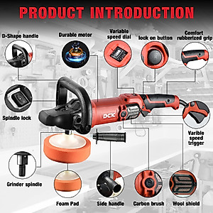 DCK Buffer Polisher, 7-Inch Buffer Waxer, 8 Variable Speeds 600-3500 RPM, Detachable Handle, Soft Start, Ideal polisher for Polishing Car/Boats, Marble Waxing, 2 Sponge Pads & 1 Wool Pad (KSP05-180)