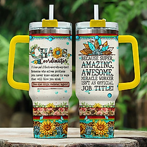 9GIFT4YOU Chaos Coordinator Leopard Sunflower, Tumbler 40 Oz With Handle Lid And Straw, Chaos Coordinator Gifts, Handle Tumblers Flower Butterfly Yellow Coffee Women For Floral Black