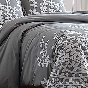 City Scene - Full/Queen Duvet Cover Set, Cotton Bedding with Matching Shams, Softens with Each Wash (Branches Grey, Full/Queen)