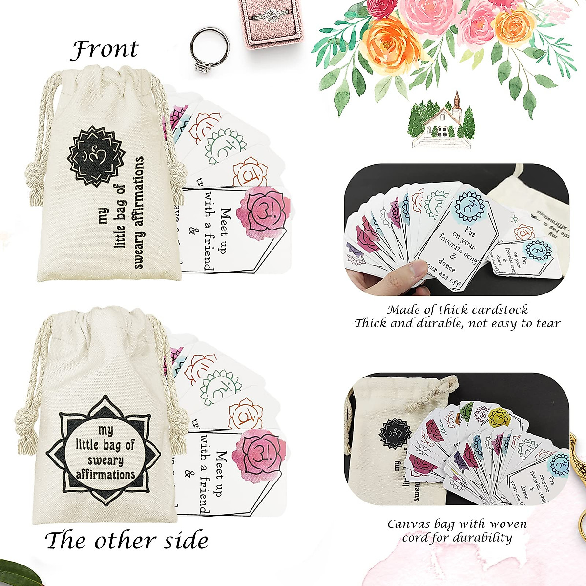 glahorse 64pcs Funny Affirmation Card Gift, Positive Sweary Affirmation Cards，Self Encouragement Confirmation Card Set， Birthday Cards for Friends (white-64pcs)