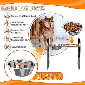 Alpeir Elevated Dog Bowls, Raised Dog Bowl Stand with 2 Stainless Steel Food Bowls, Adjustable Pet Feeder Station, Retro Brown
