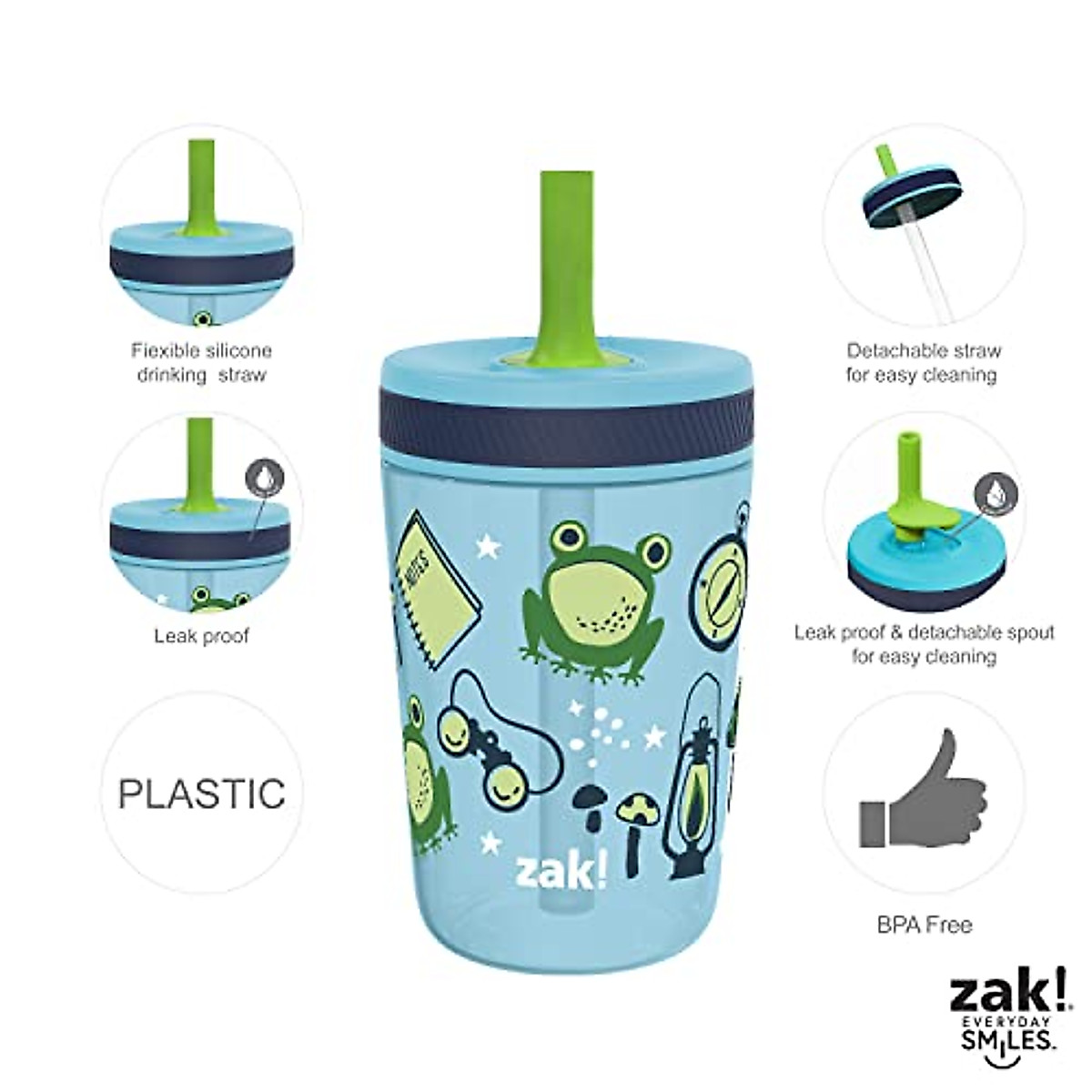Zak Designs Campout and Camping Kelso Tumbler Set, Leak-Proof Screw-On Lid with Straw, Bundle for Kids Includes Plastic and Stainless Steel Cups with Bonus Sipper, 3pc Set, Non-BPA,15 fl oz