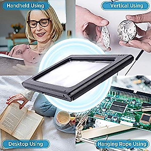 3X Full Page Magnifying Glass Reading Magnifier with 6 LED Lights Handheld Hands-Free Magnifier with Stand & Lanyard PVC Material Ideal for Low Vision, Seniors, Reading Books, Newspapers