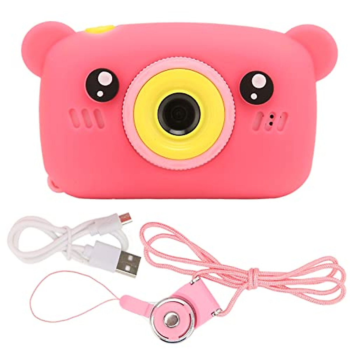 Kids Cartoon Camera, Front and Rear Dual Cameras Kids Camera Eco Friendly Multiple Fun Photo Frames ABS for Outdoor for 3‑10 Years Old Kids (Pink)