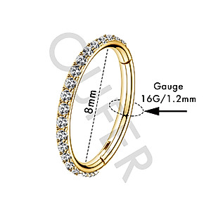 OUFER Gold Hinged Segment Earring Hoop 16G Stainless Steel with Cartilage Earrings Clear CZ Paved Tragus Helix Earrings Cartilage Earring Septum Nose Ring Hoop
