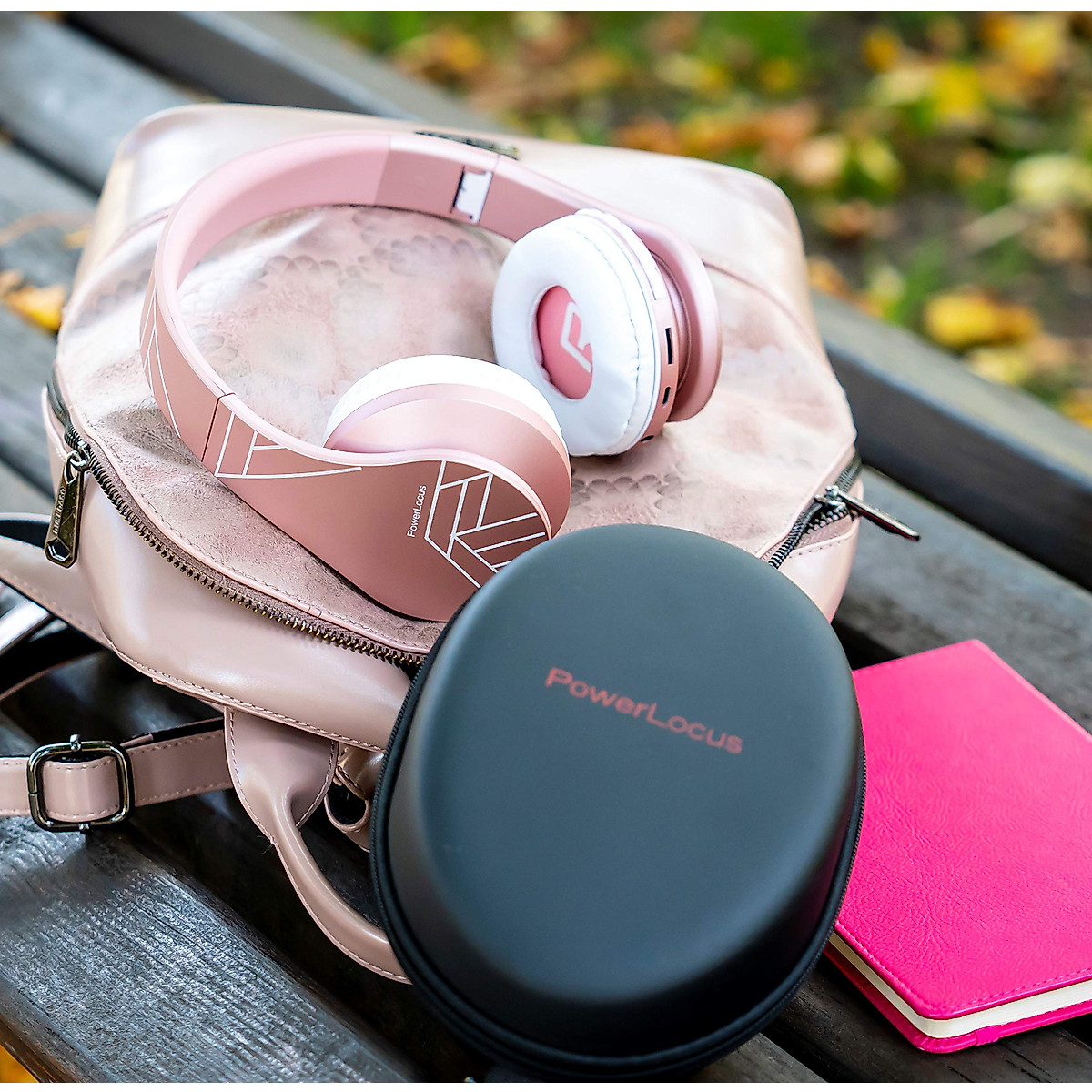 PowerLocus Bluetooth Headphones Over Ear, Bluetooth Headphone Rose Gold, Wireless Headphones Foldable, Hi-Fi Stereo, Soft Memory Foam Earmuffs, Built-in Mic & Wired Mode for iPhone,Android,PC,Laptops