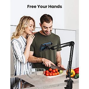 UGREEN Tablet Stand Holder for Bed Long Arm Adjustable Tablet Mount Flexible Clamp Desktop Stand Overhead Compatible for iPad Pro 10.5,9.7, Air Mini 5 4 3 2, iPhone, E-Reader, Black