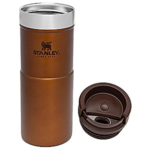 Stanley NeverLeak Travel Mug .35L / 12OZ Maple – Leakproof - Tumbler for Coffee, Tea & Water - BPA FREE - Stainless-Steel Thermo Cup - Rotating lid covers drink when closed - Dishwasher Safe