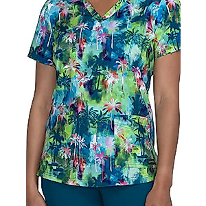 KOI Planet 1079PR Women's Isla Scrub Top Palm Oasis XL