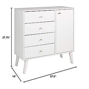 Prepac Milo Mid-Century Modern 4-drawer Chest with Door - White