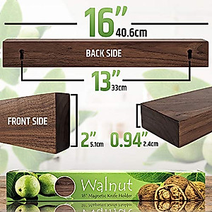 Premium Dark Walnut Wood Magnetic Knife Holder for Wall | 16 Inch | Upgraded Version | Professional Wooden Magnetic Knife Strip - Space-Saving Knife Rack/Knife Bar With Powerful Magnetic Pull Force