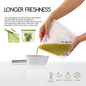 Eutuxia Reusable Storage Bags, Set of 4, Premium Lock Versatile Leak-proof Preservation Container, Plastic Free Sandwich Vegetables Fruit Lunch Snack Bag with Ziplock, Microwave & Freezer Safe