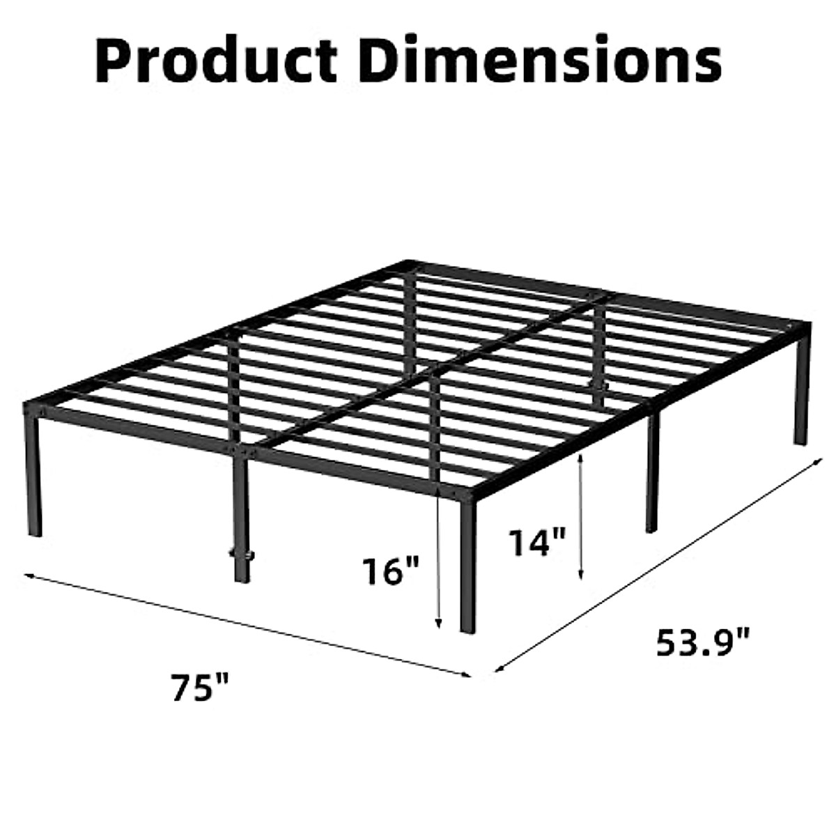 WILSLAT 16 Inch Metal Full Size Platform Bed Frame, Black Metal Bed Frame Full with 14 Inch Storage, 3500 lbs Heavy Duty Steel Slat Support, Noise Free, No Box Spring Needed, Easy Assembly