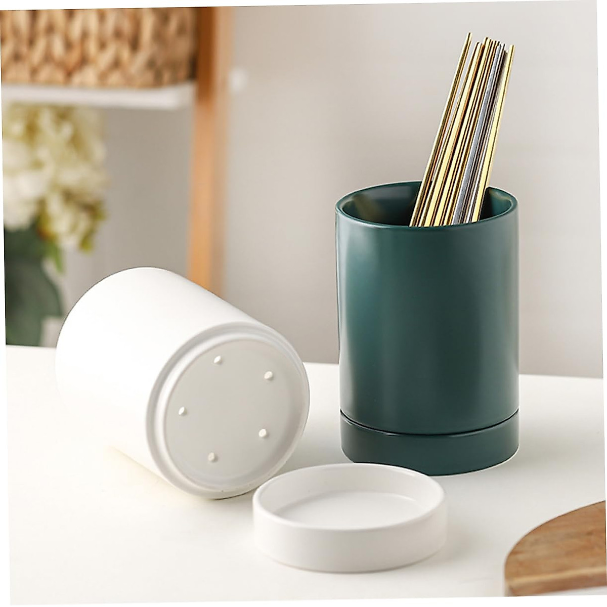 Luxshiny Kitchen Storage 1 Set Chopstick Holder Ceramics Counter Spoon Stand