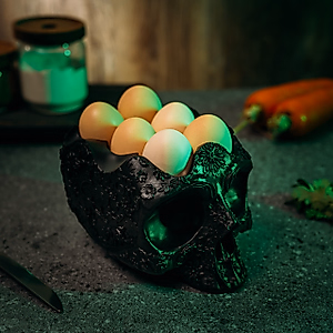 GUTE Skull Egg Holder Container Bowl 6" H Half Dozen Decorative Halloween Egg Keeper Storage Display Organizer Serveware Breakfast Serving for Countertop, Kitchen, Decor Skeleton Trick Or Treat