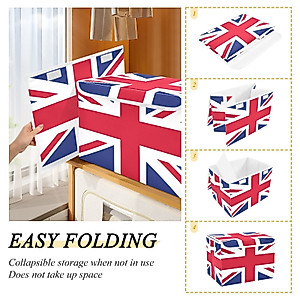 ALAZA British Flag Patriotic Storage Baskets Collapsible Storage Bins with Lids,Foldable Storage Boxes Clothes Baskets for Organizing Bedroom,Toys,16.5x12.6x11.8 Inch