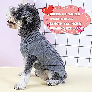 KYEESE Valentine's Day Dog Sweaters for Small Dogs Turtleneck Grey Doggie Sweater with Leash Hole Knit Pullover Cat Sweaters