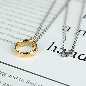 ZKBKJSPZJB Engraved Gold Tone The Ring Pendant Lord of The Ring Hobbit Pendant Necklace for Fans Cosplay Costume Jewelry (Gold)