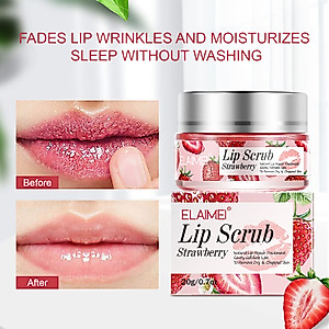 Lip Balm Mask, Lip Mask Sugar Scrub Exfoliator & Moisturizer, Lip Care Exfoliating Scrub and Lip Moisturizer for Chapped and Dry Lips, Lip Repair for Soft Lips Treatment (Strawberry Scrub)