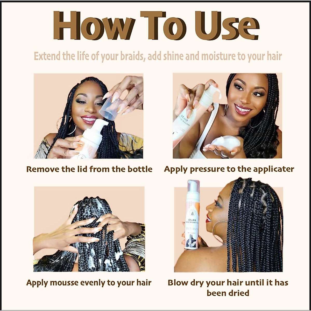 Mut Dynasty Moose Hair Setting Lotion Foam for Box Braids and Long-Lasting Hold - Professional Braiding Sealer Mousse for Black Women, 8.4oz/250ml