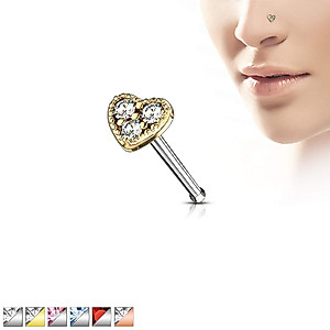 Amelia Fashion 20 Gauge CZ Set Heart Nose Bone Stud 316L Surgical Steel (Choose Color) (Red)