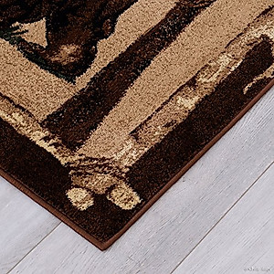 Allstar 8x10 Mocha and Ivory Cabin Rectangular Accent Rug with Chocolate and Espresso Wildlife Walking Bear Design (7' 6" x 10' 5")