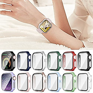 Haojavo 12 Pack Case Compatible for Apple Watch 44mm SE(2022) Series 6/5/4/SE(2019) Tempered Glass Screen Protector, Full Hard PC Scratch Resistant Bumper Protective Cover for iWatch Accessories