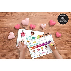 QOFO Ice Cream Fill in the Blank Thank You Cards,Donut Thank You Card,Gender Neutral Thank You Notes,For Boys Birthday Party,Event,or Holiday Use,Thank You Notes with Envelopes Set of 25-GXK14