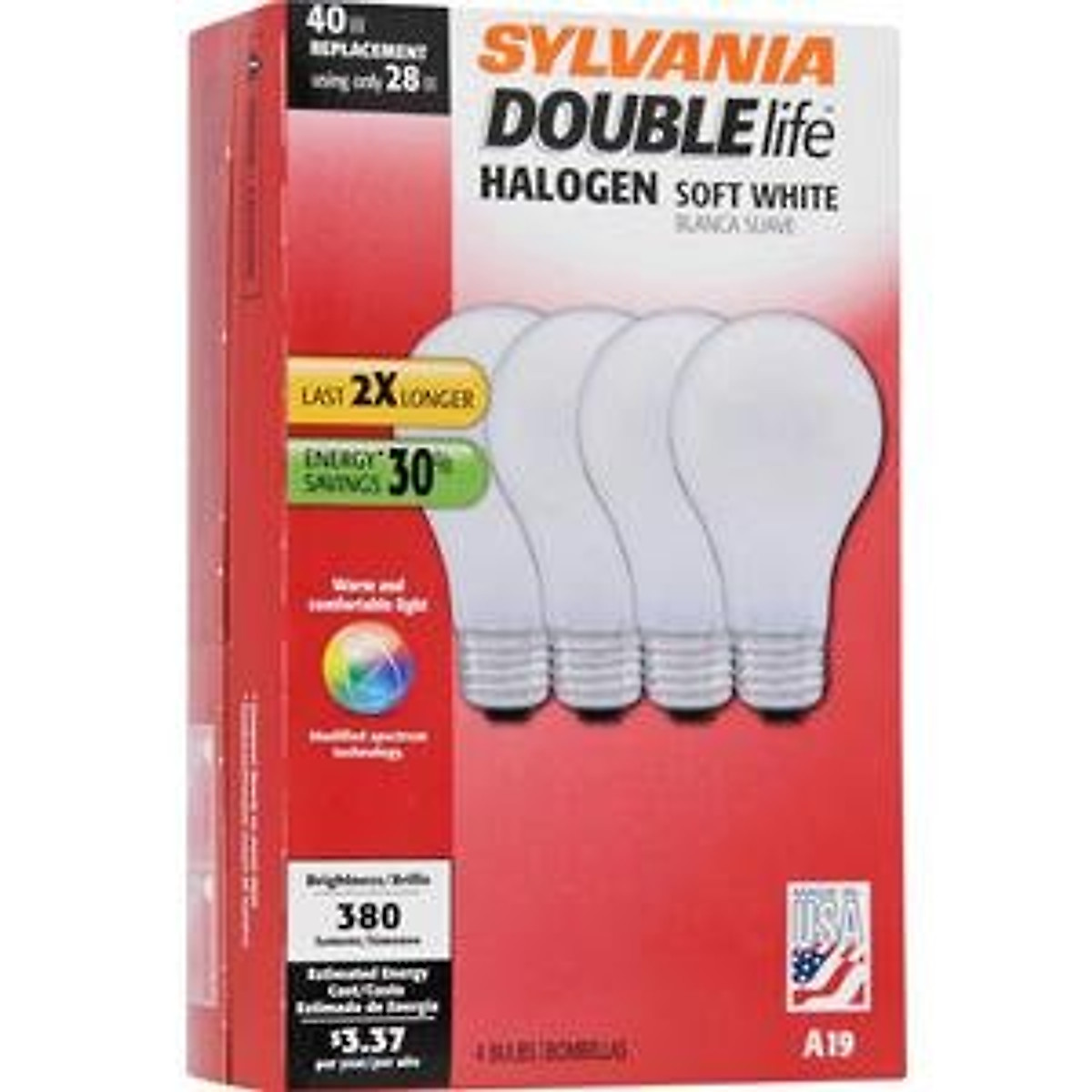 SYLVANIA 50046 A19 43W HALOGEN DBL LIFE