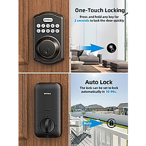 Revolo RE001 Electronic Keypad Deadbolt, Keyless Entry Door Lock, Keyed Entry, Auto Lock, Smart Lock with Handle, Front Door Handle Sets, Anti-Peeking Password, Oil-Rubbed Bronze