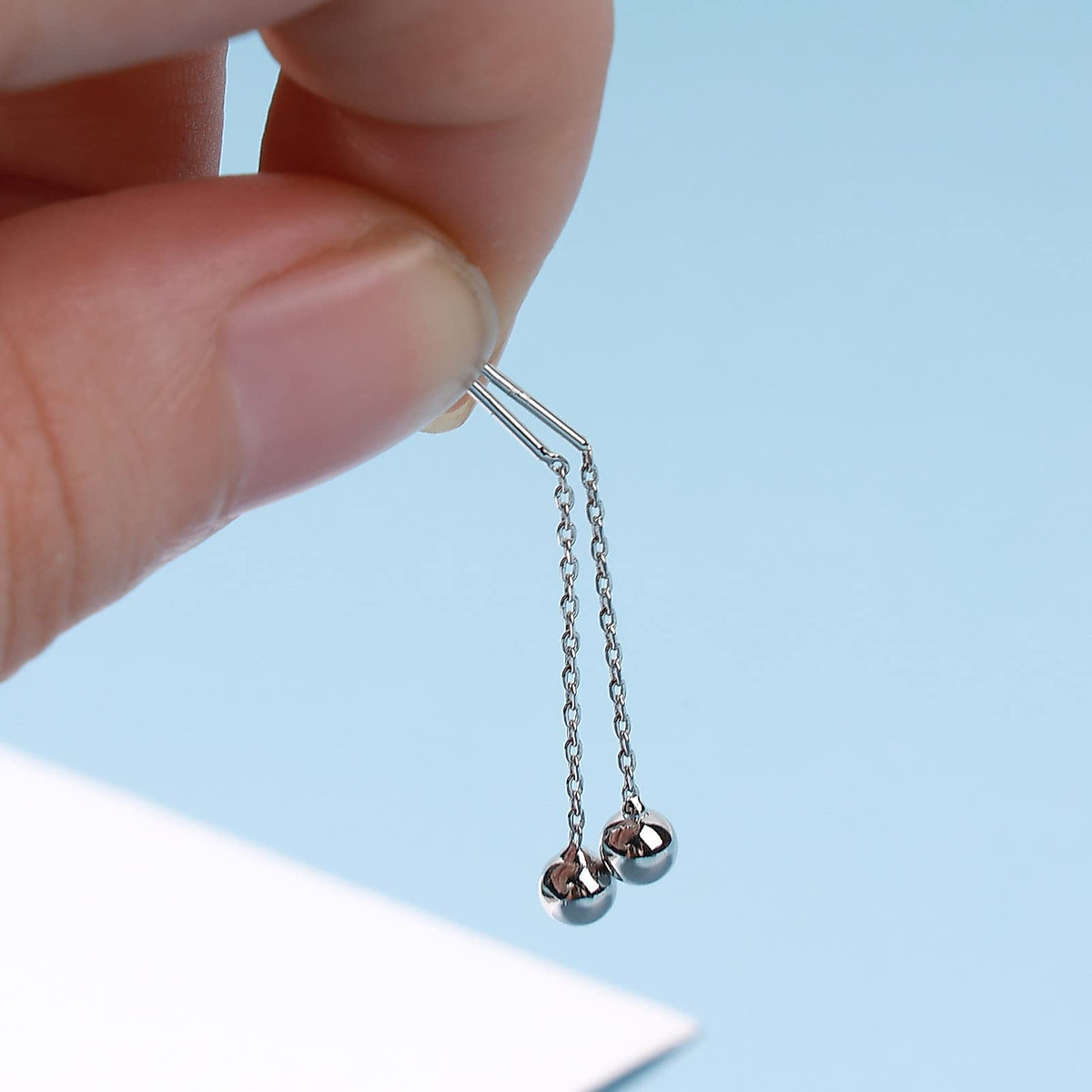 Yheakne Boho Bar Threader Earrings Silver Line Earrings String Drop Dangle Earrings Pull Through Long Chain Earrings Jewelry for Women and Girls