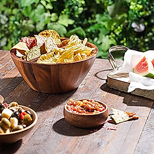 EVERGRO SEQUOIA & CO. Wooden Salad Bowl - Small 9.5” Wood Serving Bowl for Salad, Fruit, or Snack - Acacia divided Wooden Bowls - Wood Salad Bowl for Rustic, Modern Home & Kitchen Counter Décor