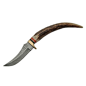 Szco Supplies Damascus 8" Steel Stag Tip Slim Skinner Knife with Sheath