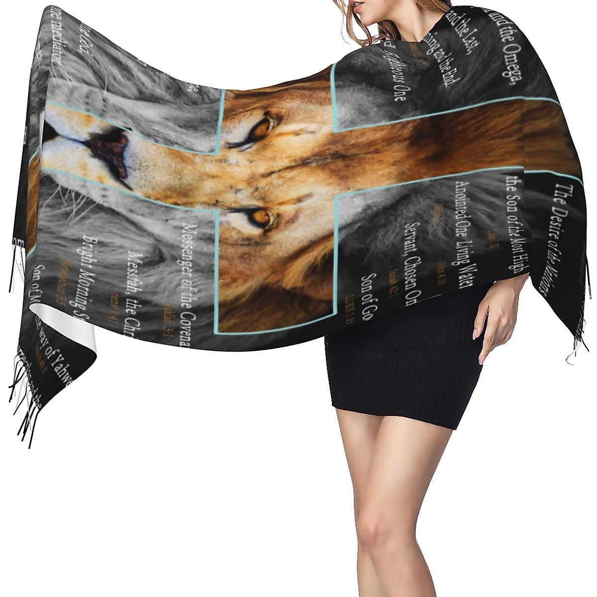 Bible Verse Christian Lion Prayer Religious Scarf Pashmina Shawls Wraps Evening Dress Bridesmaid Wedding Bridal Scarves, 77''x27'' (WJ0620R02)