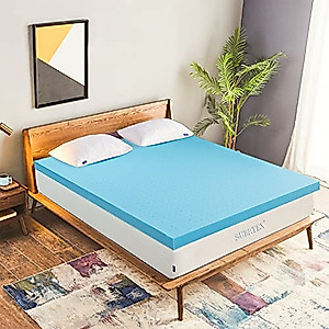 subrtex 4 Inch Memory Foam Mattress Topper Queen Gel-Infused Cooling Pad Pressure Relief Ventilated Bed Mattresses Topper, CertiPUR-US Certified Blue