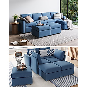 LINSY HOME Modular Sectional Sofa, Convertible U Shaped Sofa Couch with Storage, Memory Foam, Modular Sectionals with Ottomans, 7 Seat Oversized Sofa Couch with Chaise for Living Room, Blue