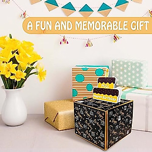 DTESL Happy Birthday Day Money Box for Cash Gift Pull,Money Gift Boxes for Cash,Money Box for Cash Gift Black & Gold Money Holder for Cash with Pull Out Card DIY Set Surprise Birthday Gift Box