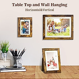 EOMEOH Picture Frames Set of 10, Wood Picture Frame with Mat and HD Glass Including 4×6 5×7 8×10 Inch Photo Frames for Wall or Tabletop (Brown)