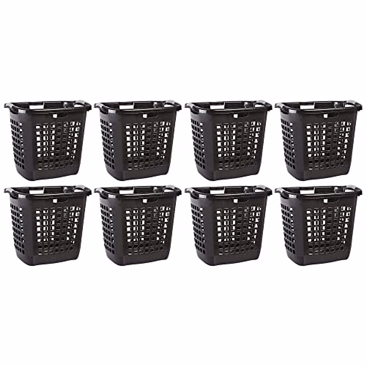 Sterilite Ultra Easy Carry Plastic Dirty Clothes Laundry Hamper Bin with Reinforced Rim and Integrated Handles, Black (8 Pack)